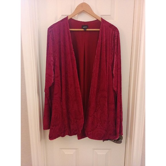 torrid | Sweaters | Womens Torrid Open Front Embossed Velvet Red Floral ...
